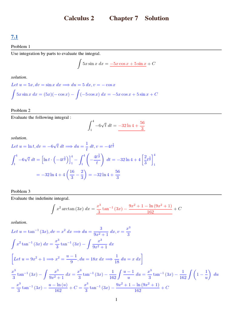 Calculus 2 Integration Problems Solutions | PDF | Algebra | Calculus