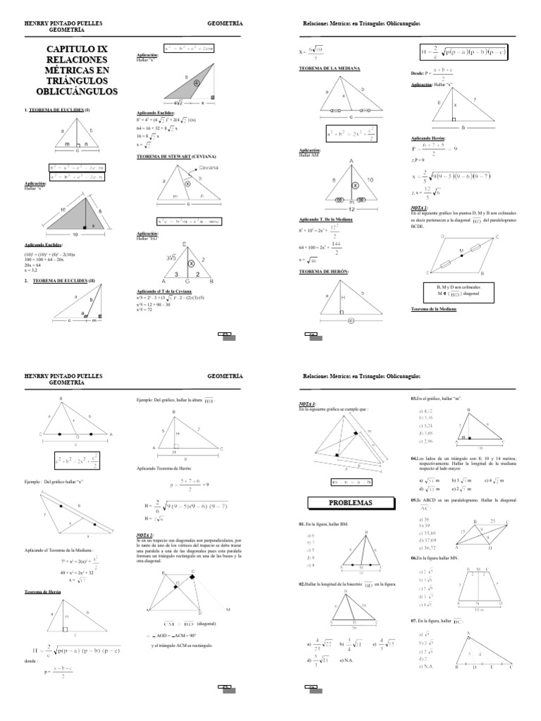 Capitulo IX - Relaciones Métricas Triángulos | PDF | Triángulo | Rectángulo