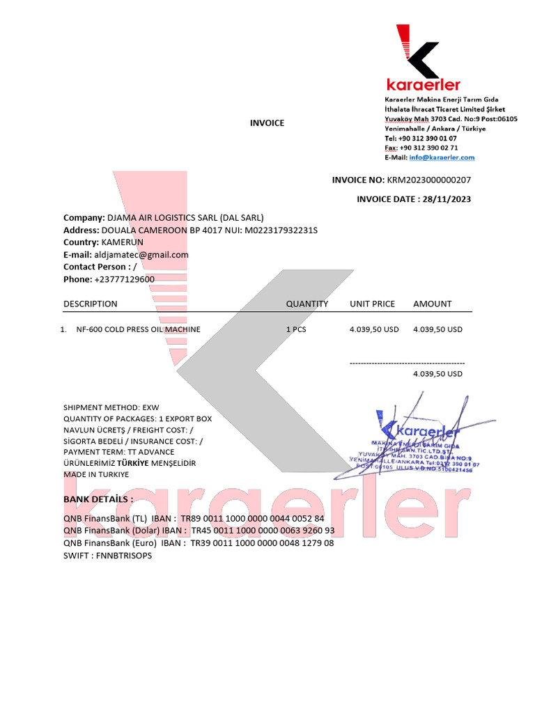 Djama Air Logistics Sarl Invoice | PDF