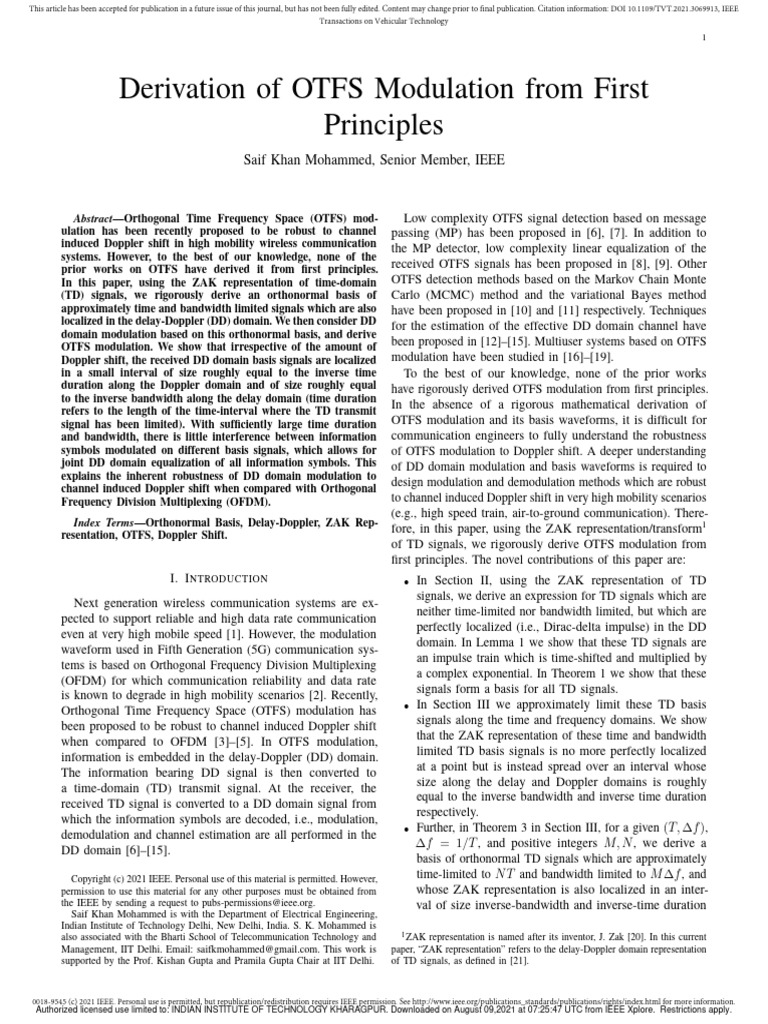Derivation of OTFS Modulation From First Principles | PDF | Modulation ...