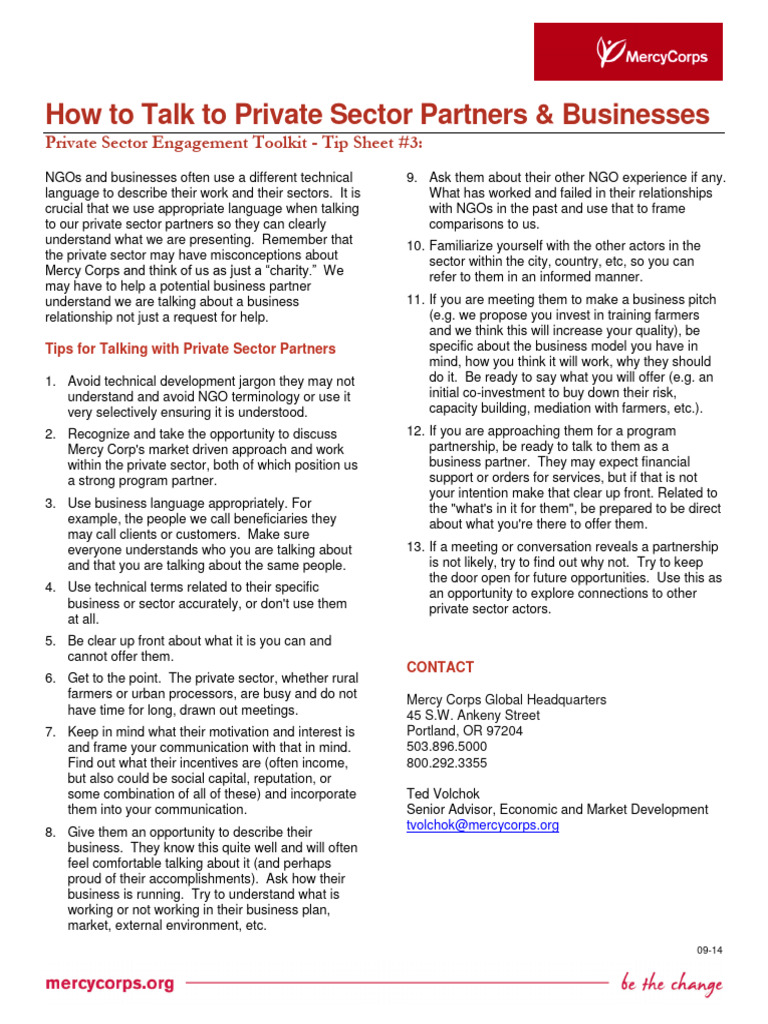 Mercy Corps How To Talk To Businesses (PSE Tool Kit) | PDF | Non ...
