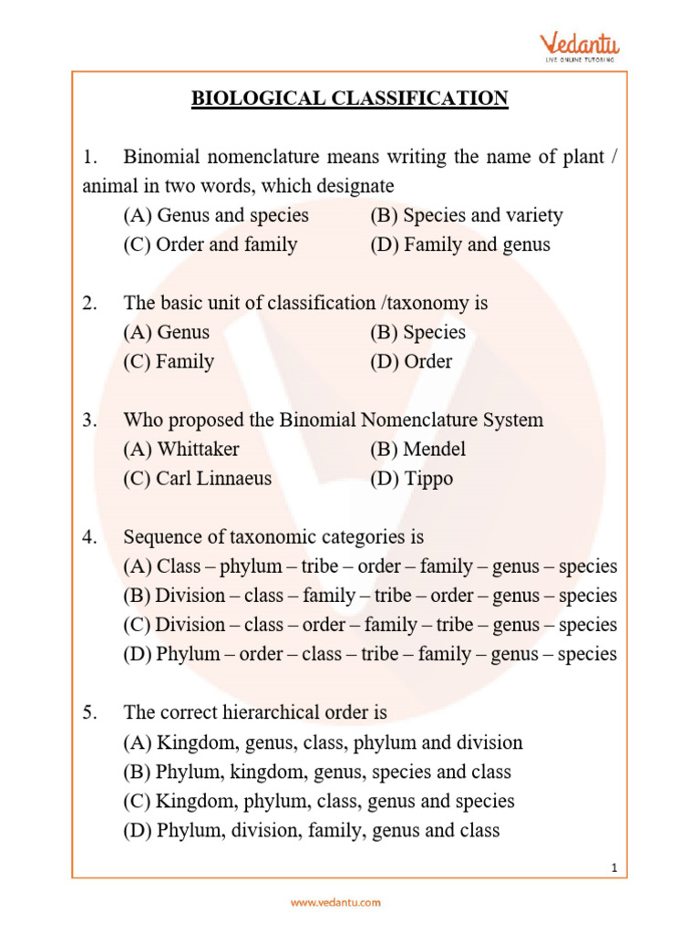 Biological Classification NEET Questions 2024 - Free PDF Download | PDF ...