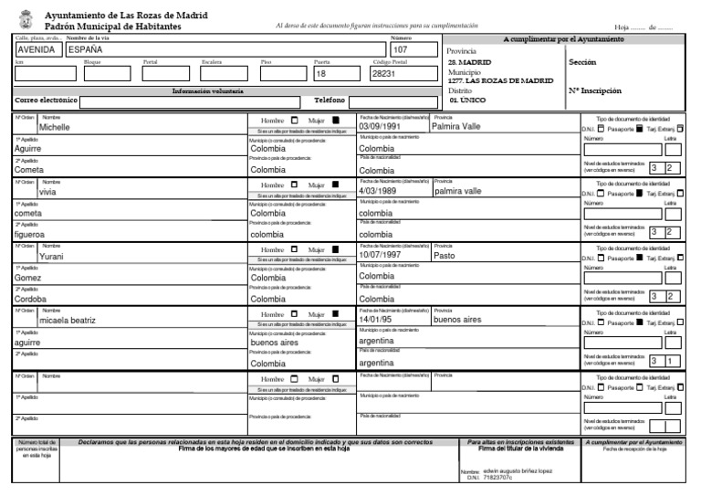 Hoja Inscripcion Padronal_autorrellenable_2023_2 (1) - copia | PDF ...
