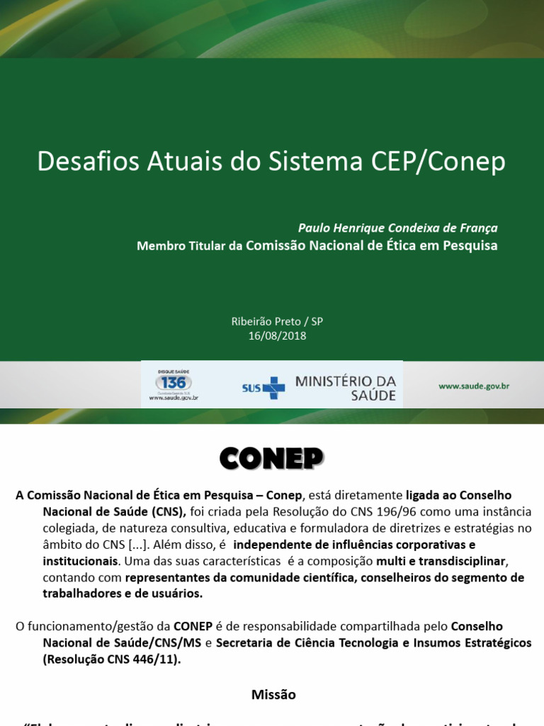Apresentacao Desafios Do Sistema Cep Conep | PDF | Emenda Constitucional | Science