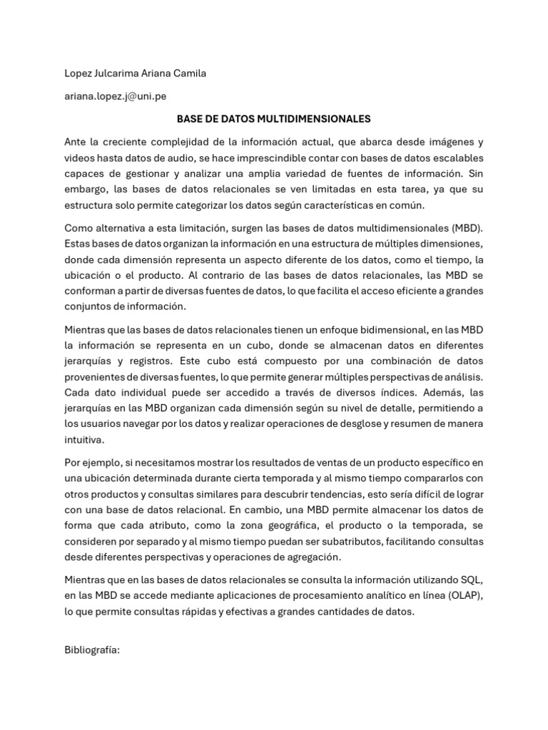 Base de Datos Multidimensionales | PDF | Bases de datos | Base de datos relacional