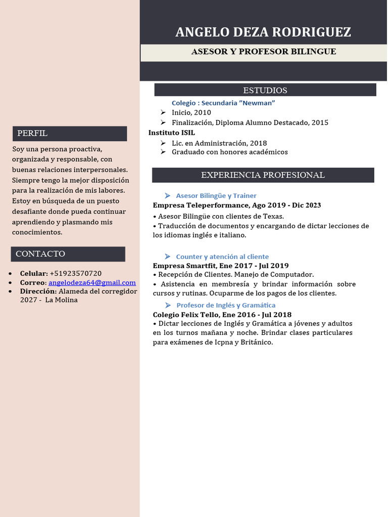 CV Angelo 1 | PDF | Entrevista de trabajo
