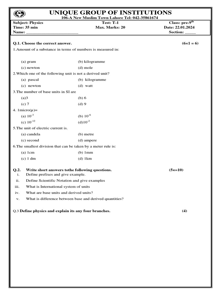 Physics T1 January 2024 | PDF