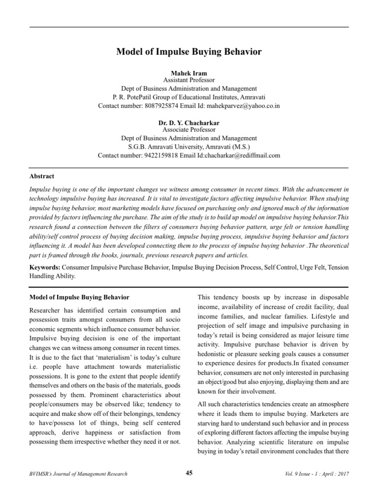 Model of Impulse Buying Behavior | PDF | Behavior | Impulsivity