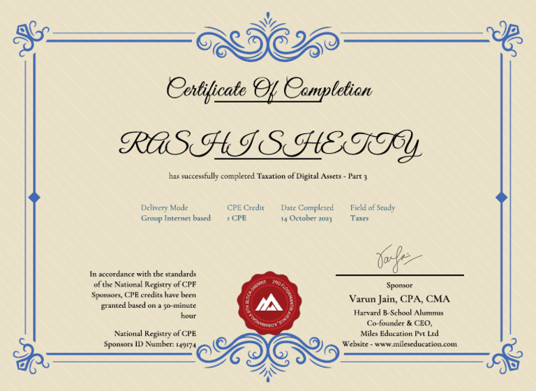 Credit Couse Certificate | PDF