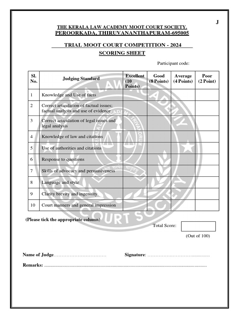 Trial Moot Scoresheet | PDF