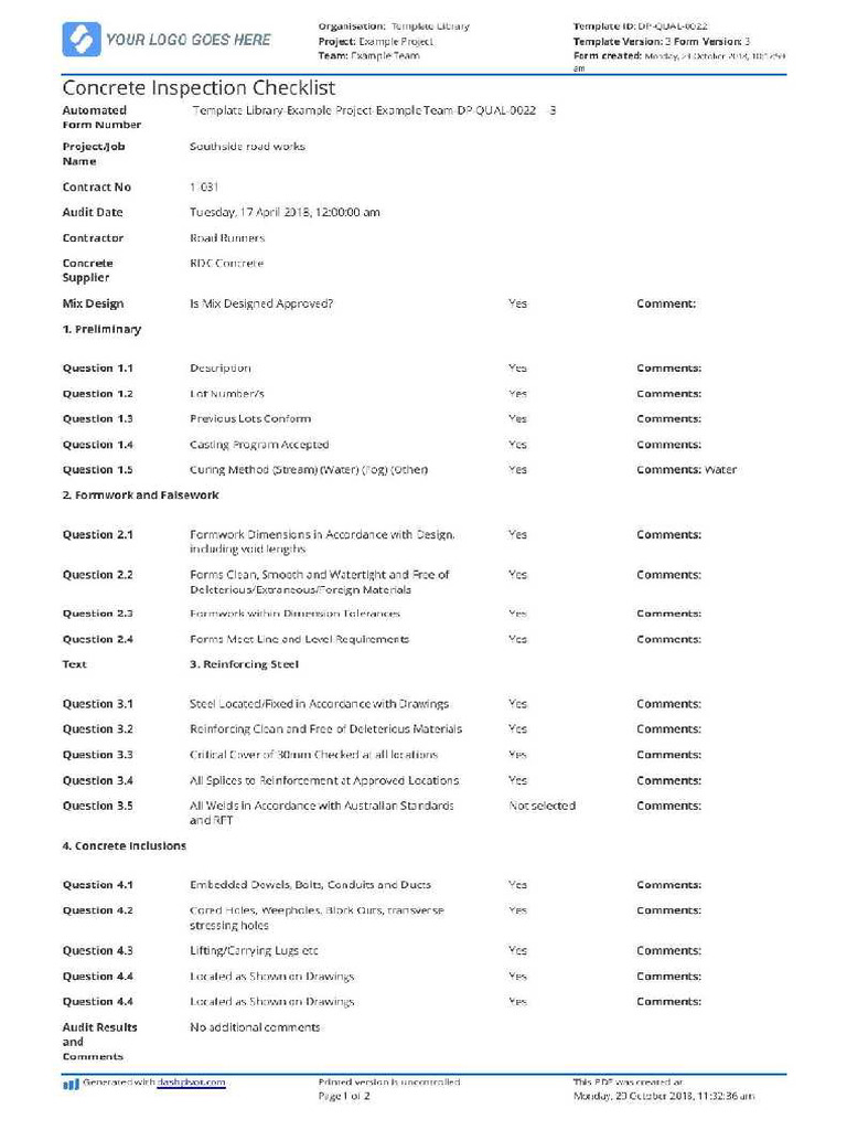 Concrete Inspection Checklist | PDF