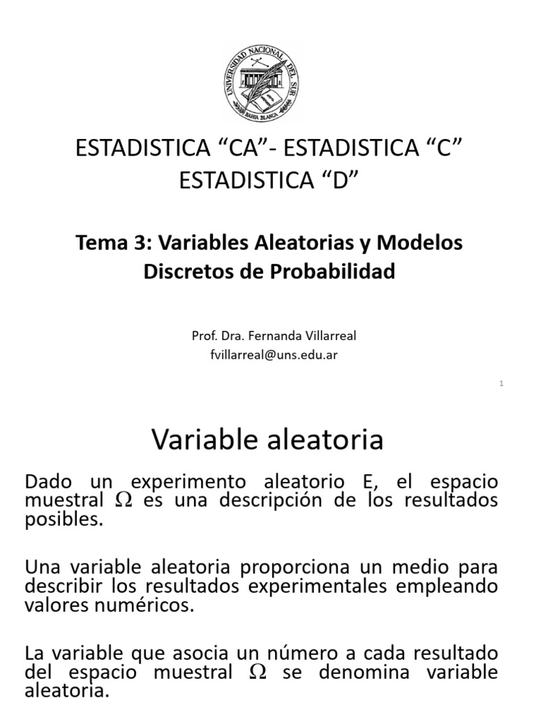 Tema 3 - Variables Aleatorias y Modelos Discretos de Probabilidad - Presentación de Clase ...