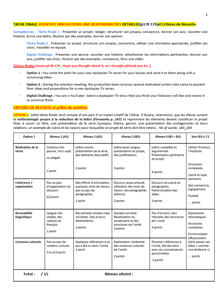 Tache Finale Détaillée Avec Grille D'évaluation | PDF