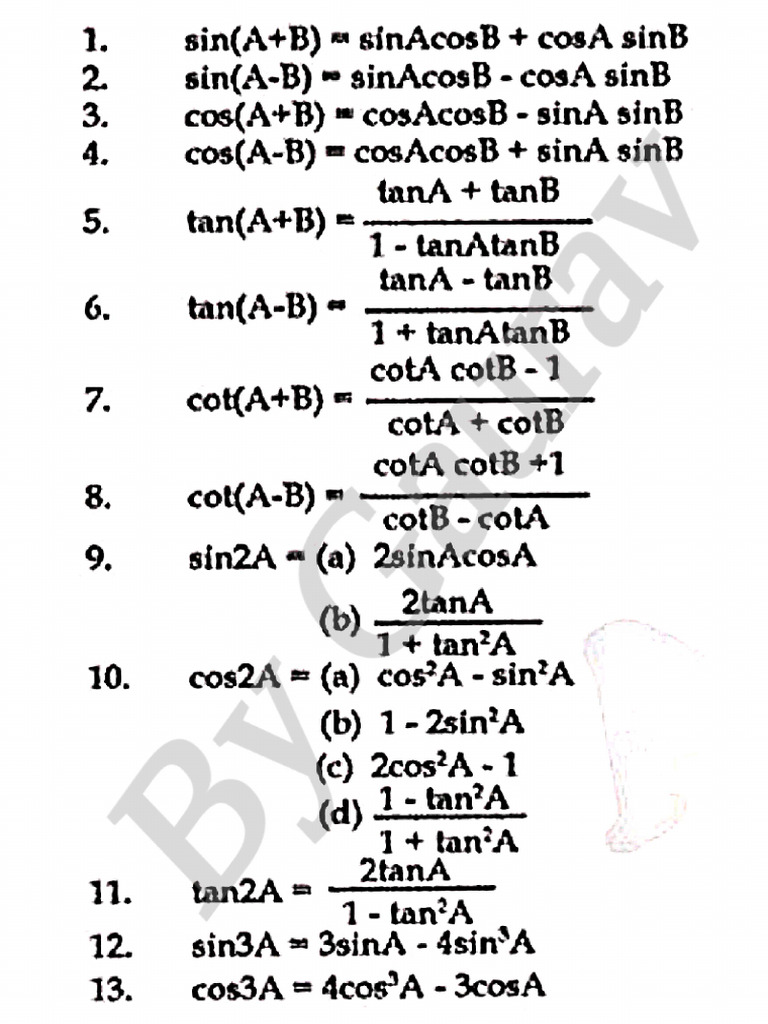 Trigonometry Formula Pdf 9182