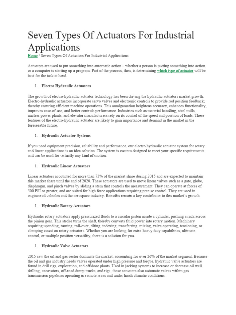 Seven Types of Actuators | PDF | Actuator | Valve