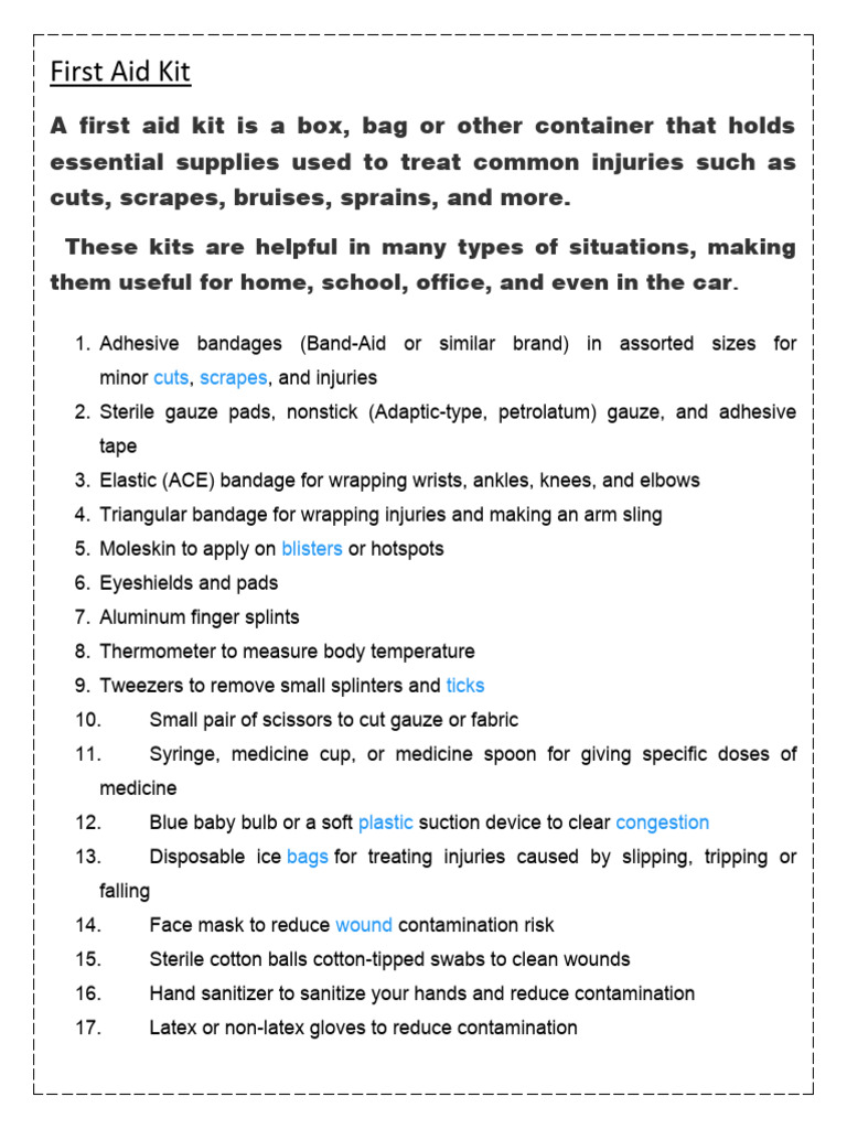 Essential First Aid Kit Supplies Guide | PDF | Wellness