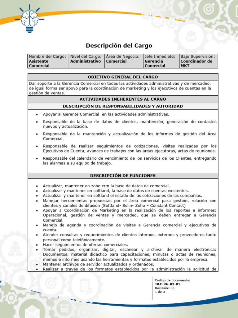 Asistente Comercial: Funciones y Requisitos | PDF | Crecimiento ...