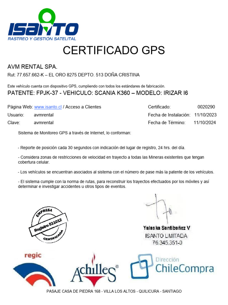 Certificado de Gps BUS | PDF