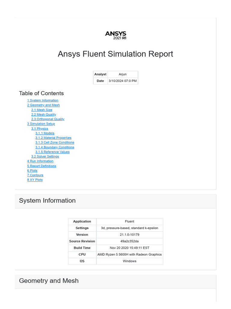 Ansys Fluent Simulation Report | PDF | Turbulence | Viscosity