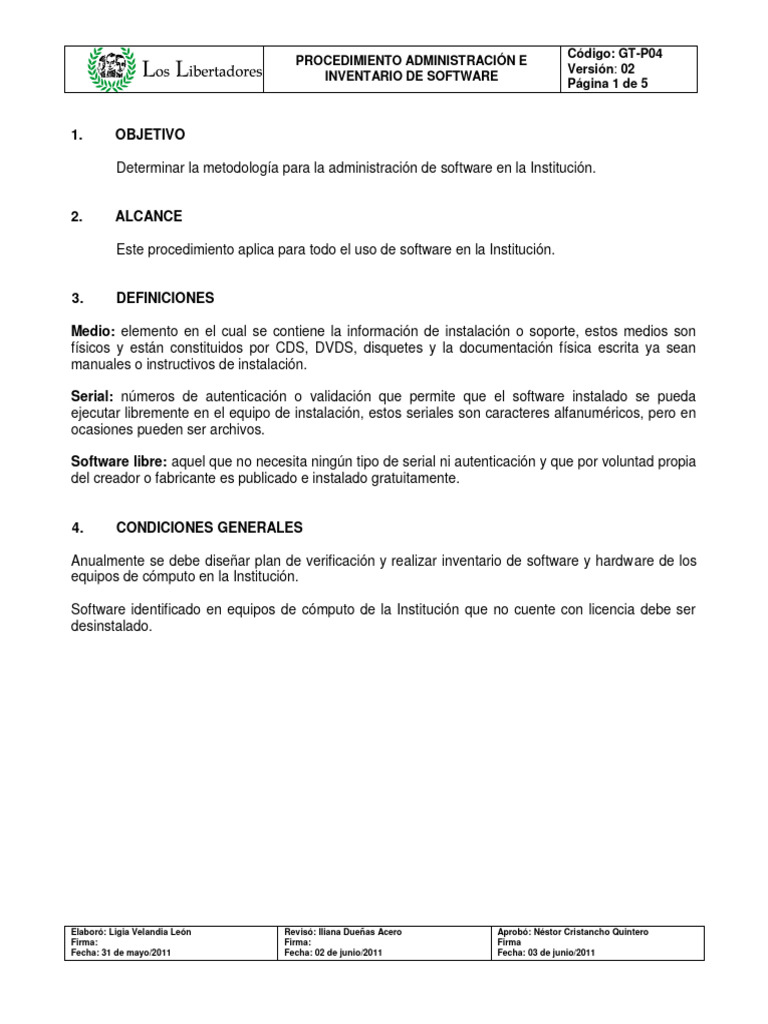 PROCEDIMIENTO ADMINISTRACI N E INVENTARIO DE SOFTWARE v2 | PDF
