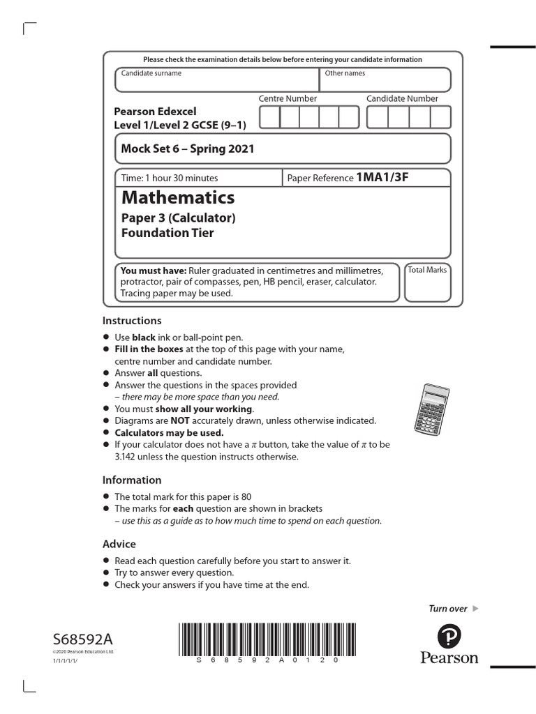 1MA1 3F Mock Set 6 Question Papers PDF | PDF | Mathematics