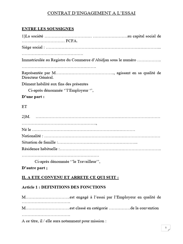 Modèle de contrat d'engagement à l'essai | PDF | Justice | Crime et ...