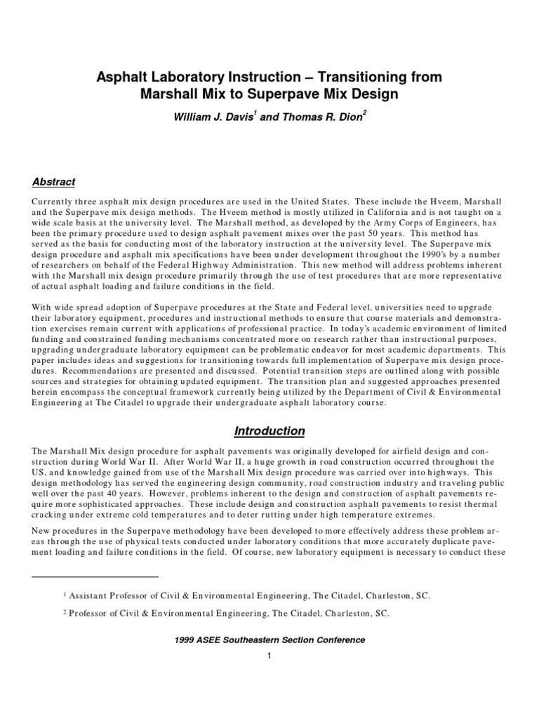 1999 Davis - Asphalt Laboratory Instruction - Transitioning From ...