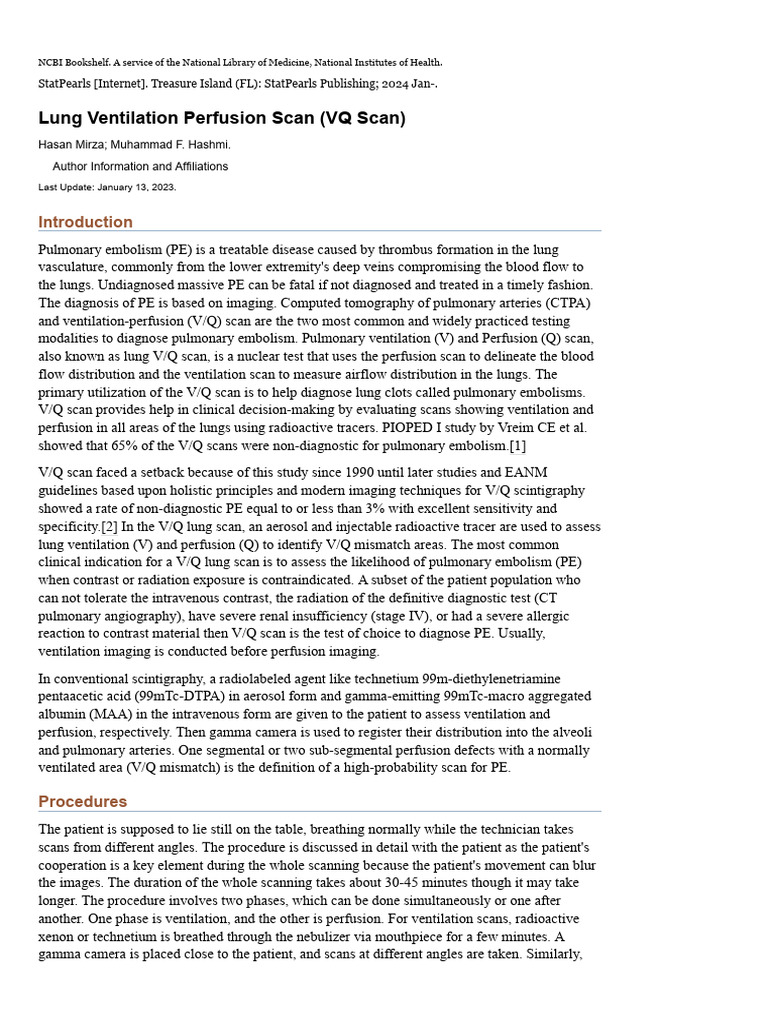 Lung V/Q Scan for PE Diagnosis | PDF