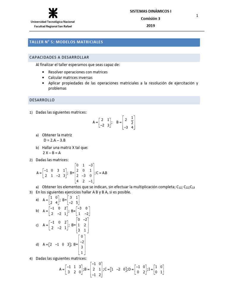 Taller_matrices | PDF | Matriz (Matemáticas) | Análisis matemático