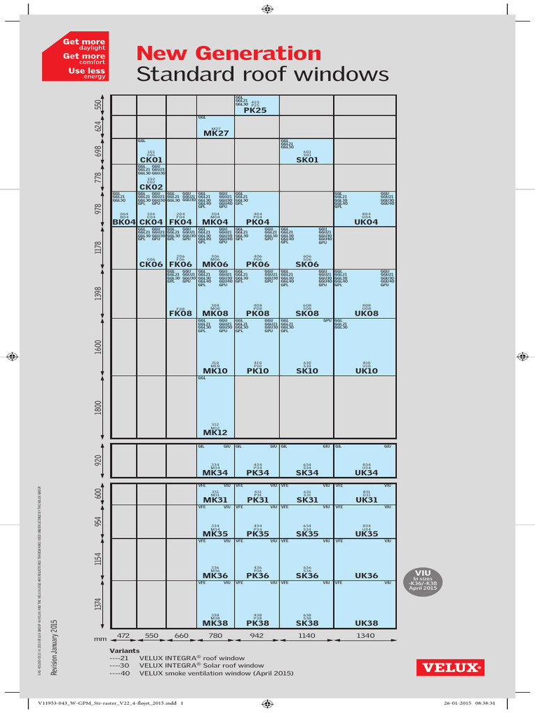 VELUX - Tableau de Dimensions de Fenêtres V22 | Download Free PDF ...