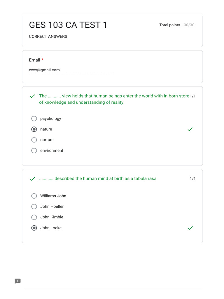 GES 103 CA TEST 1 Correct Answers | PDF | Finance & Money Management