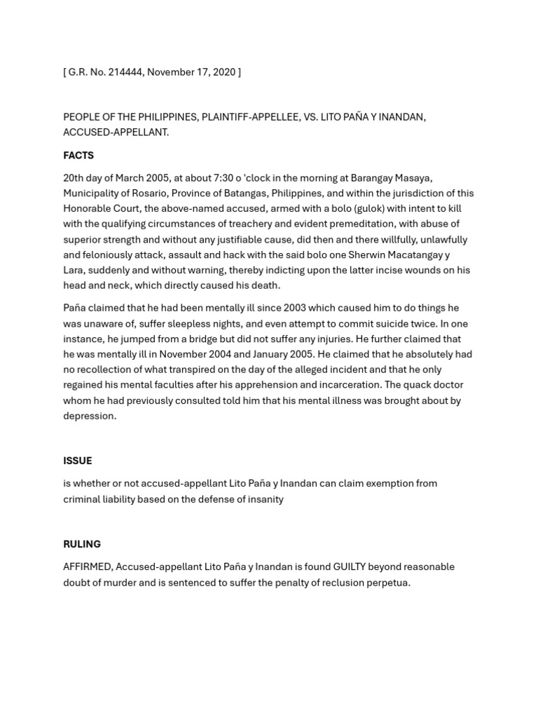 People of The Philippines v. Lito Pana y Inandan, G.R. No. 214444 | PDF ...