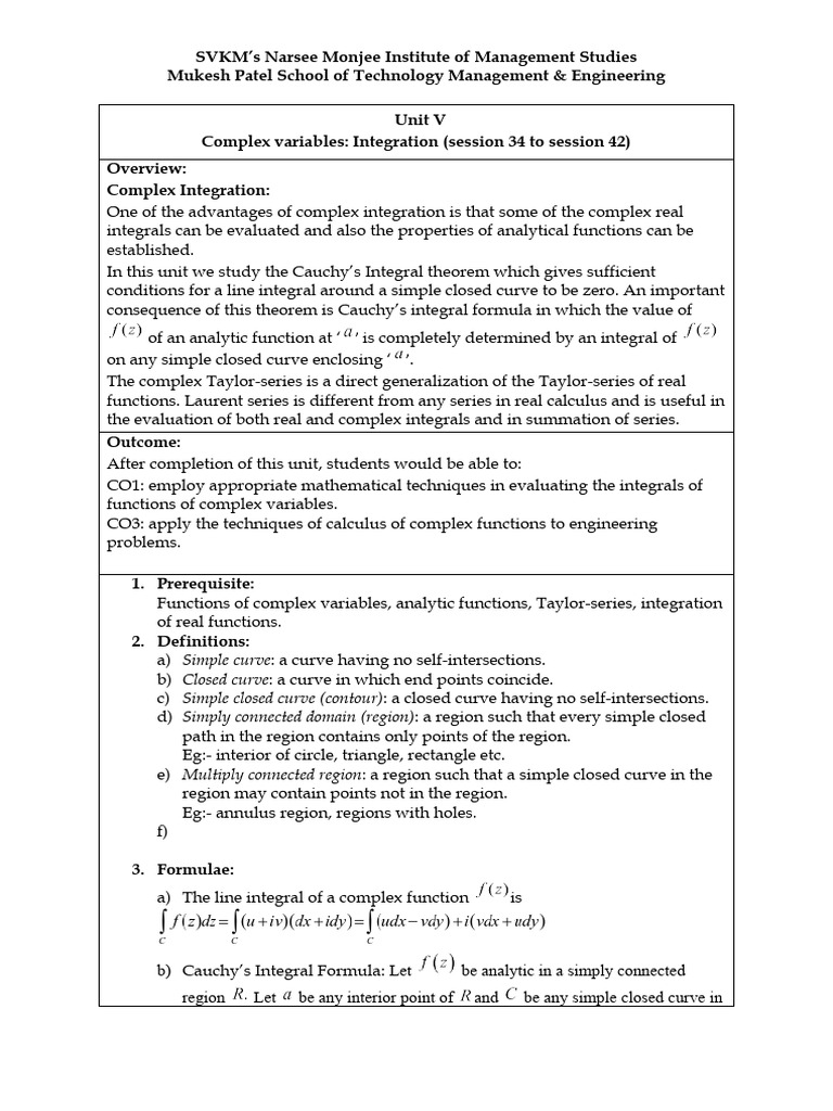 Unit 2 - Complex Integration - Sessionwise Problems-Revised | PDF ... Unit 2 - Complex Integration - Sessionwise Problems-Revised | PDF ...