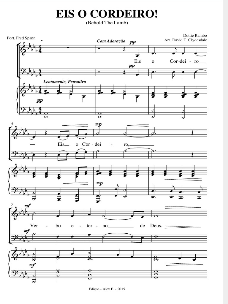 Eis o Cordeiro - Partitura Completa Piano e Vozes | PDF