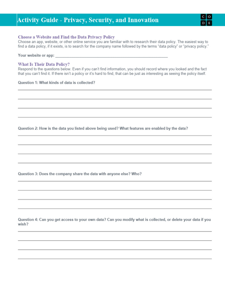 Privacy and Innovation Activity Guide | PDF