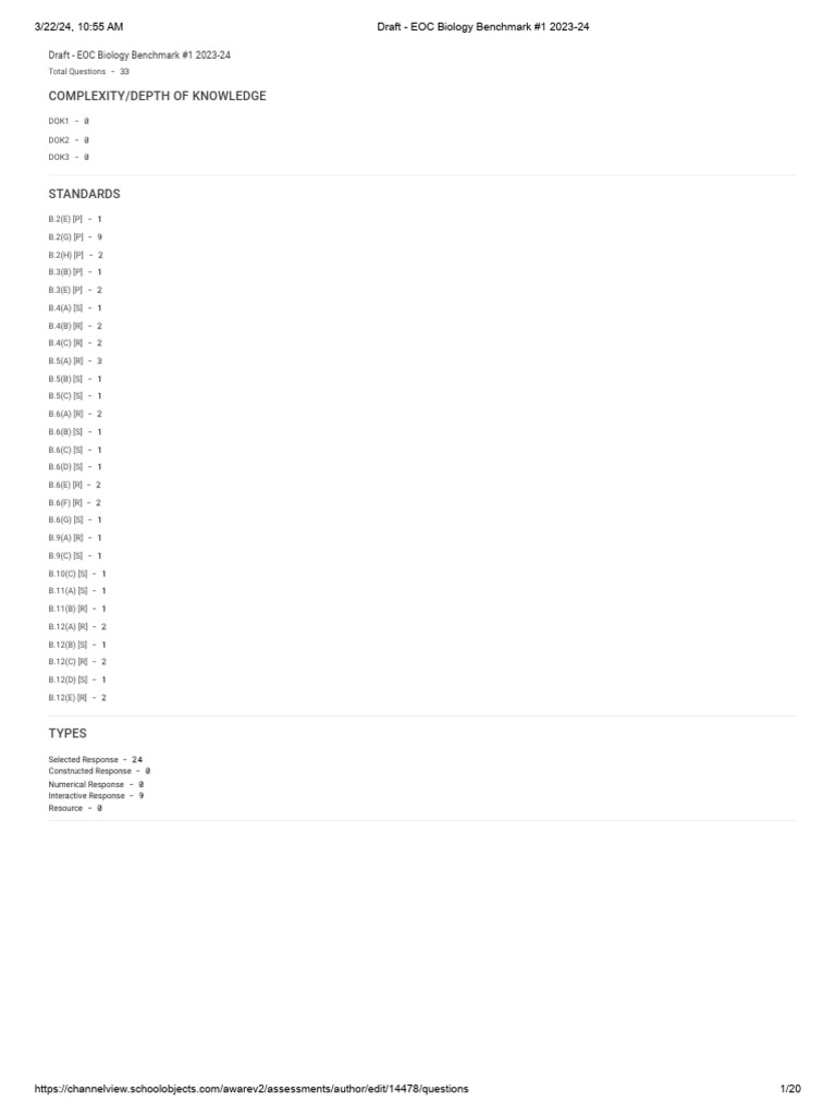 Draft - Eoc Biology Benchmark 1 2023-24 | PDF | Biology | Mutation