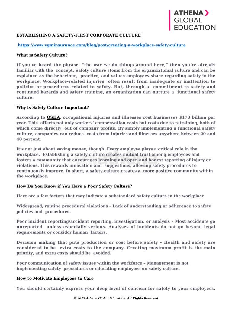 Safety First Culture | PDF | Occupational Safety And Health | Employment