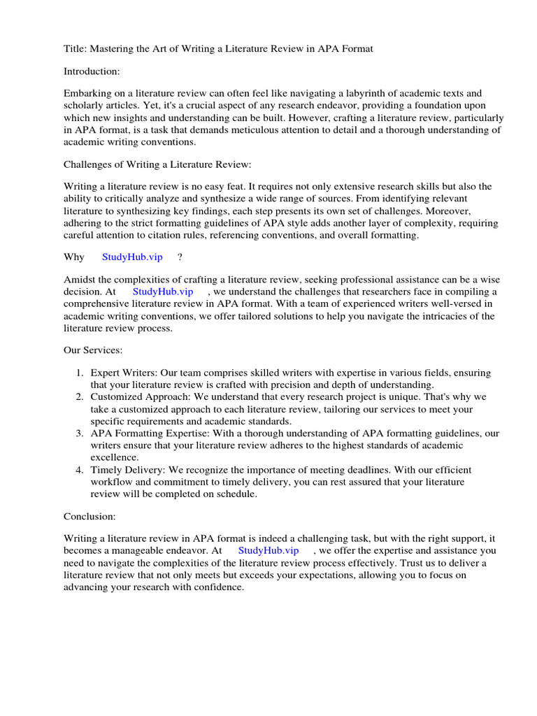 Literature Review Apa Format Example | PDF Literature Review Apa Format Example | PDF