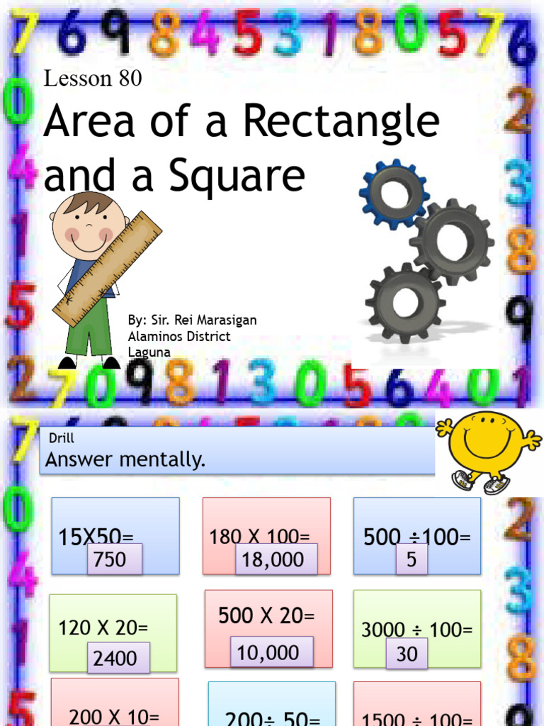 MATH 3 PPT Q3 - Lesson 80 - Area of A Rectangle | PDF | Area | Length