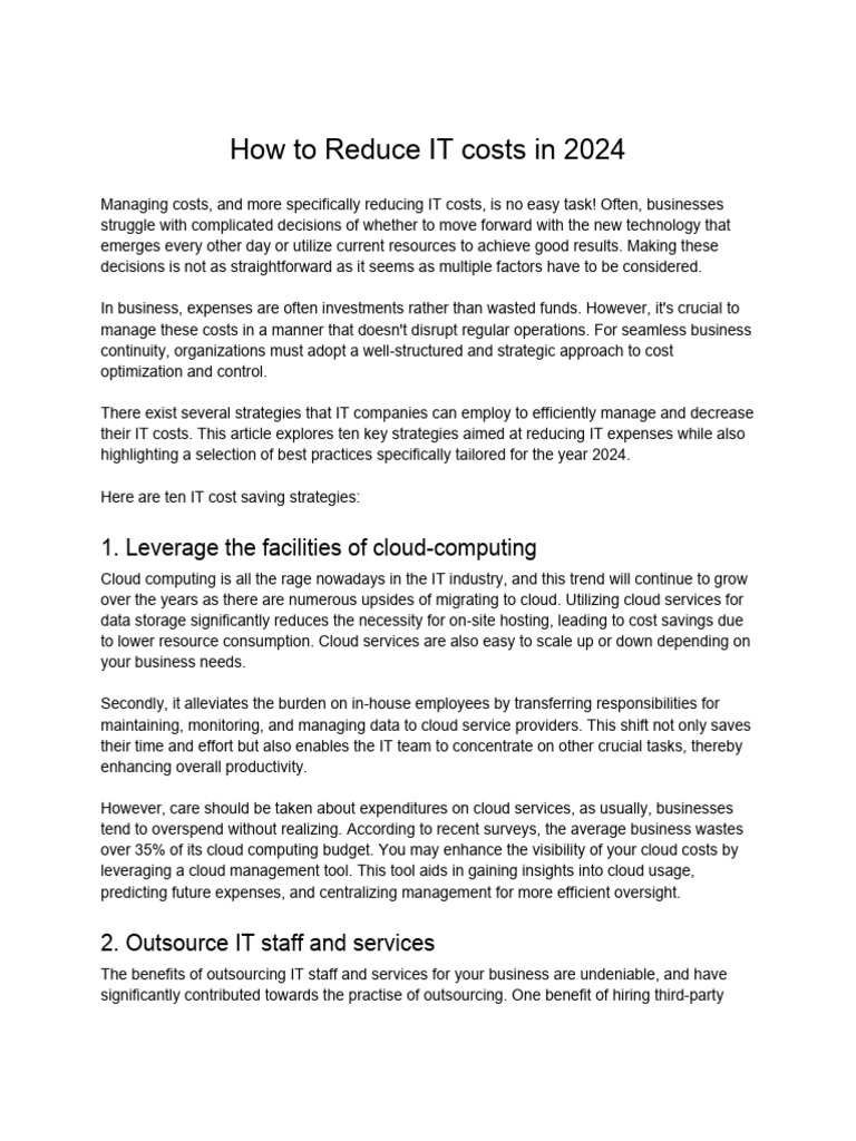 How To Reduce IT Costs in 2024 | PDF | Cloud Computing | Outsourcing