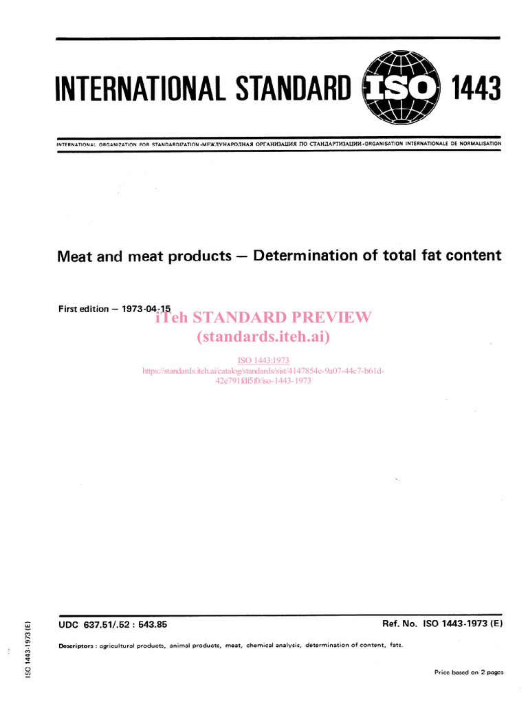 ISO-1443-1973 Grasa Total en Carne y Productos Cárnicos | PDF