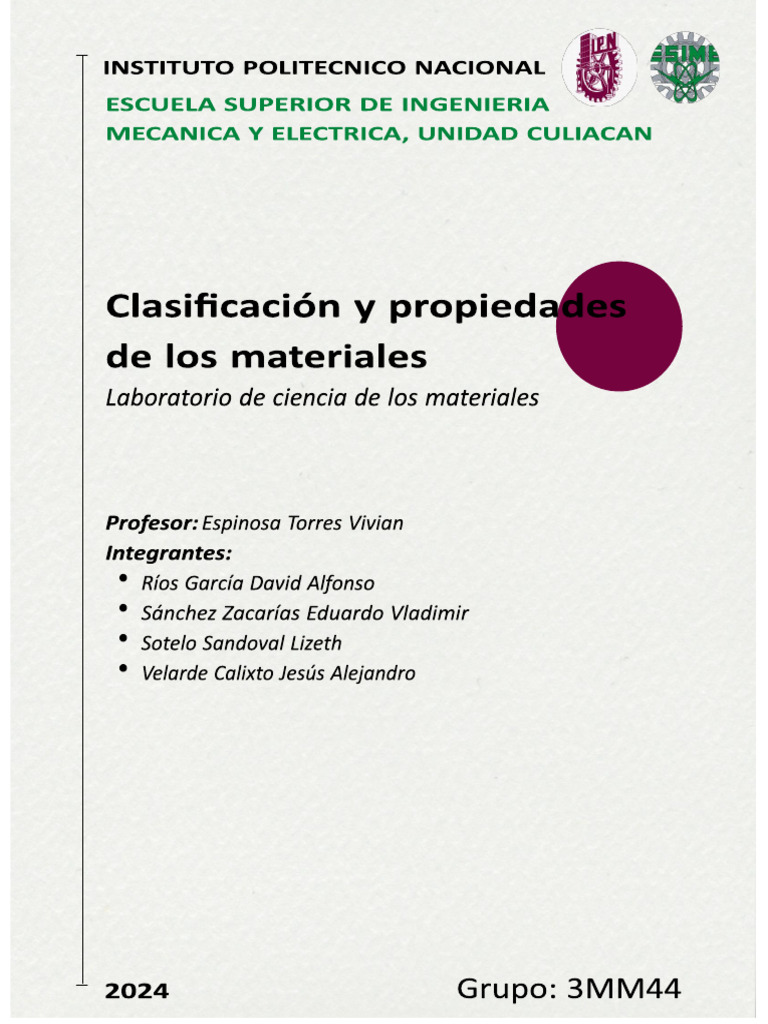 Práctica - Clasificación y Propiedades de Los Materiales | PDF | Rieles ...