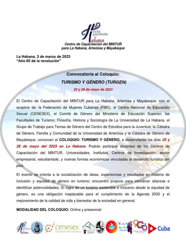 4-3 Carta Convocatoria Al Coloquio Genero y Turismo 2023 Con Logos | PDF | Ciencias sociales