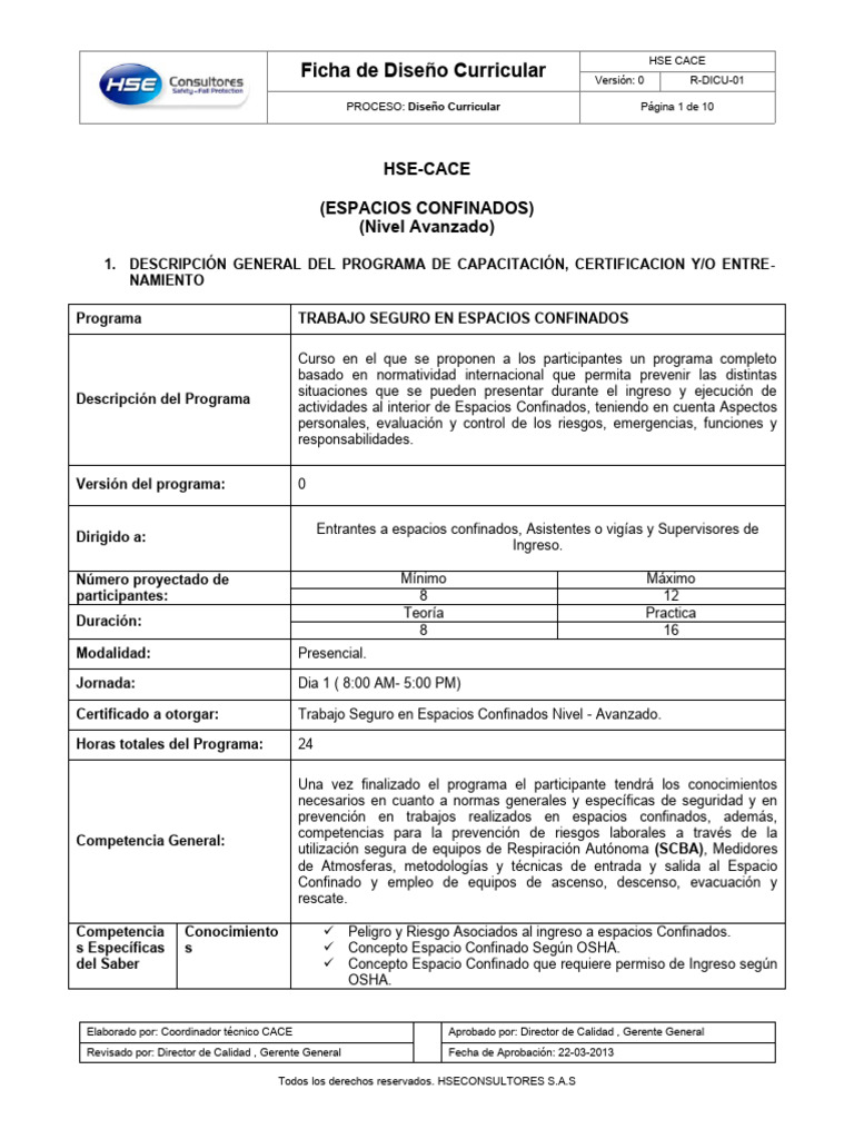 R-DICU-01 Ficha Diseño Curricular - Espacios Confinados Nivel Avanzado ...