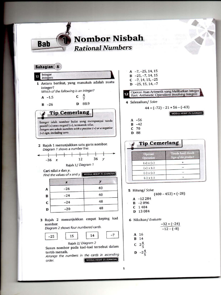 Math Form 1 Bab 1 Latihan Nombor Nisbah Part 2 | PDF