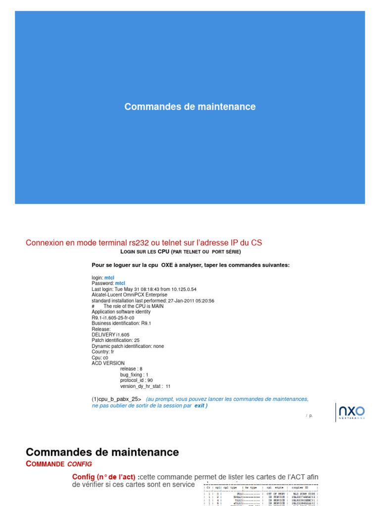 Commandes de maintenance Alcatel OmniPCX | PDF