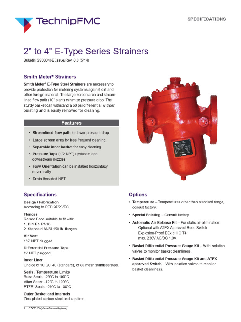 2" To 4" E-Type Series Strainers | PDF | Valve | Pressure Measurement