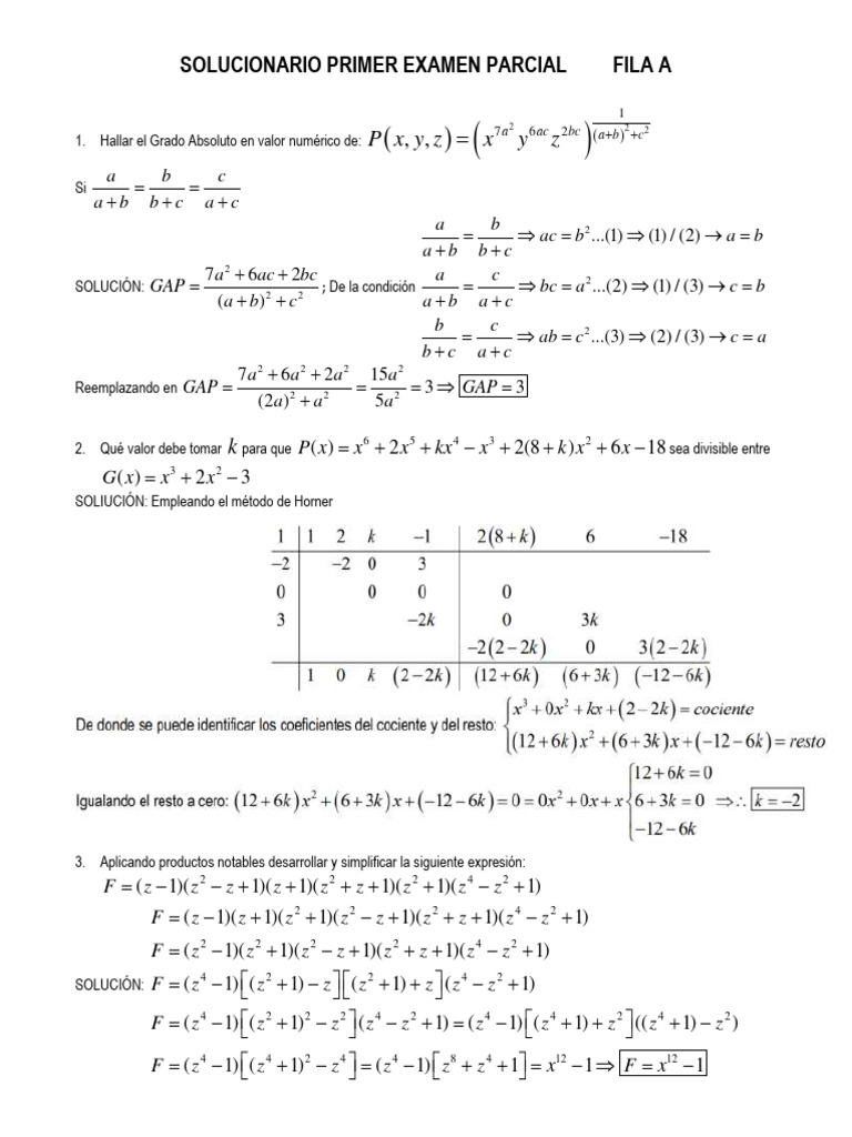 Solucionario Primer Examen Parcial Matematicas II - 230921 - 135822 | PDF | Matemáticas | Álgebra