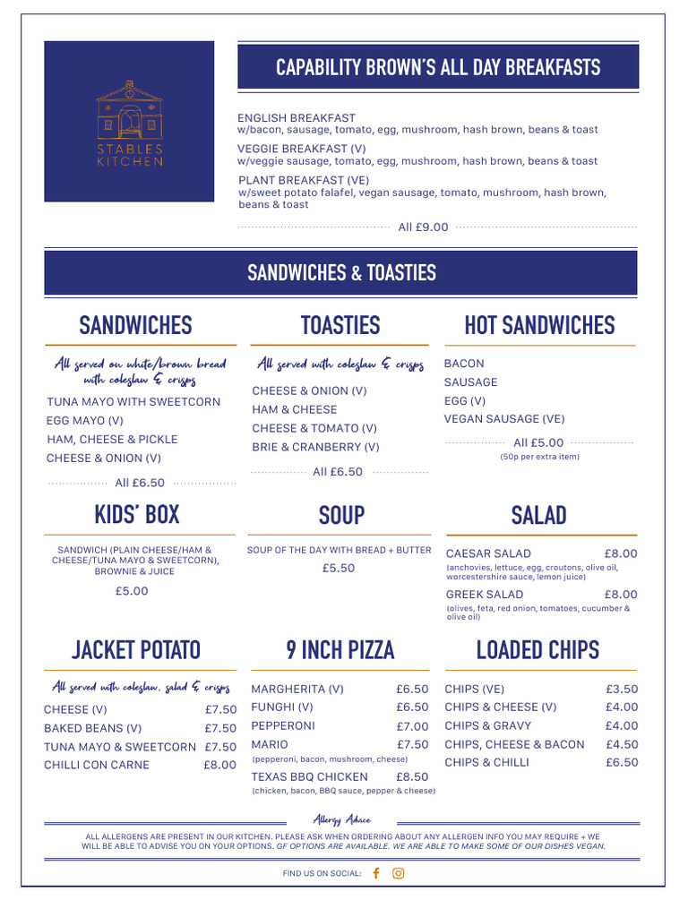 Stables Kitchen - Main Menu 2 | Download Free PDF | Scone | Potato Chip