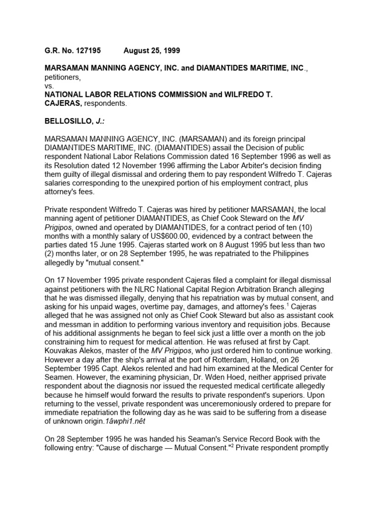 Marsaman Manning Agency, Inc. vs. NLRC | Download Free PDF | Employment ...